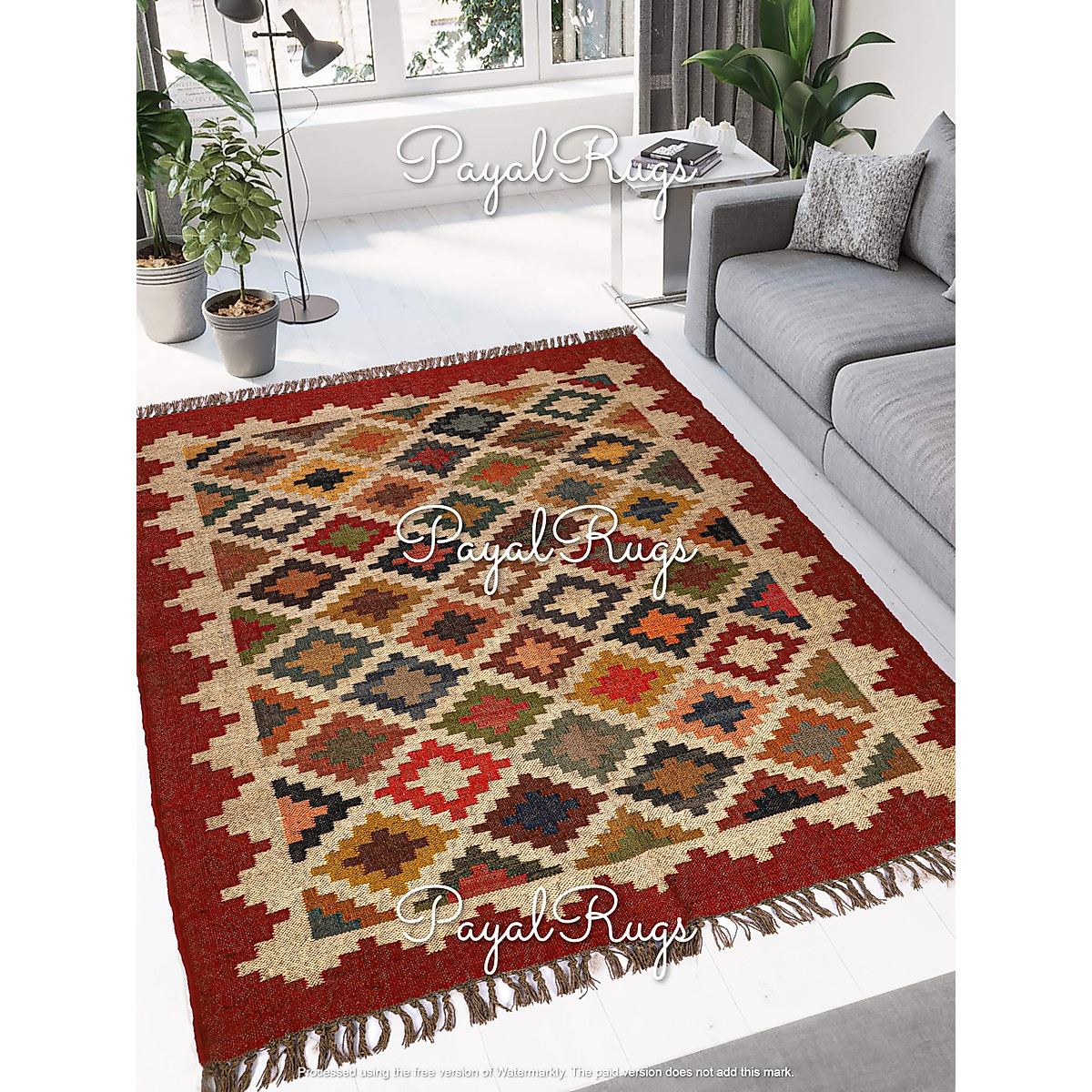 Handmade Jute Area Rug for Bedroom Living Room, Hallway Custom Size, Multicolor Boho Kilim Rug (8x10 feet)