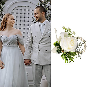 White Ivory Rose Wrist Corsages for Weeding Prom Corsage Wristlet for Women Bridal Bridesmaid Wrist Flower Corsage for Prom Party Decorations for Women Girls Weeding Artificial Flowers for Party Prom