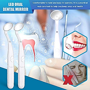 2 Pieces Dental Mouth Mirror with Light Oral Mirror LED Anti-Fog Teeth Mouth Dental Mirror Teeth Inspection Mirror Curve Angle Dentist Oral Care Tool Dentist Home Use Tools