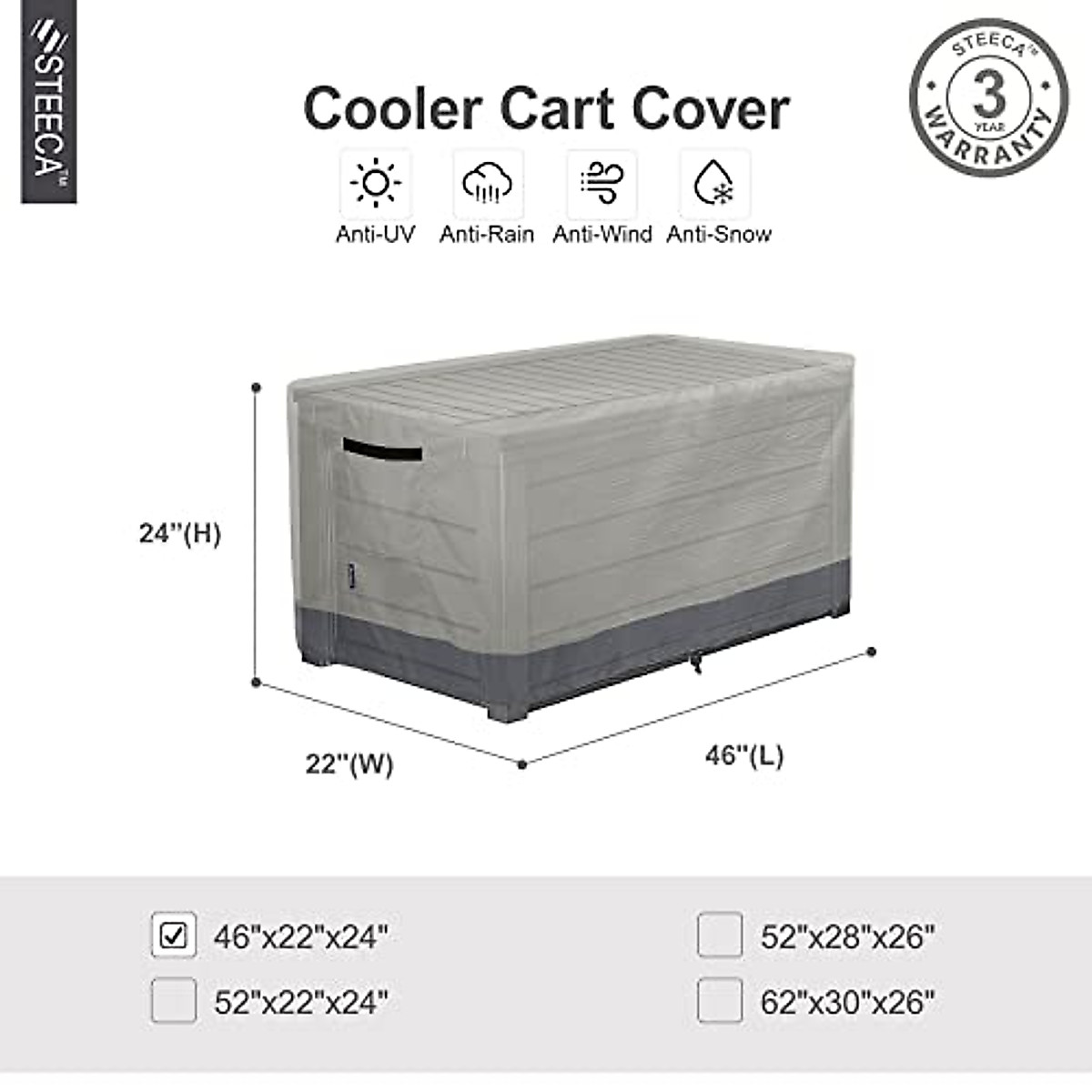 STEECA Patio Deck Box Cover Waterproof Outdoor Rectangular Storage Bench Cover 46L x 22W x 24H inch