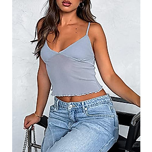 Y2k Sexy Cami Top Spaghetti Strap Lace Trim Sheer Mesh See Through Sleeveless Crop Tops Going Out Tank T Shirt (White Ruched, M)