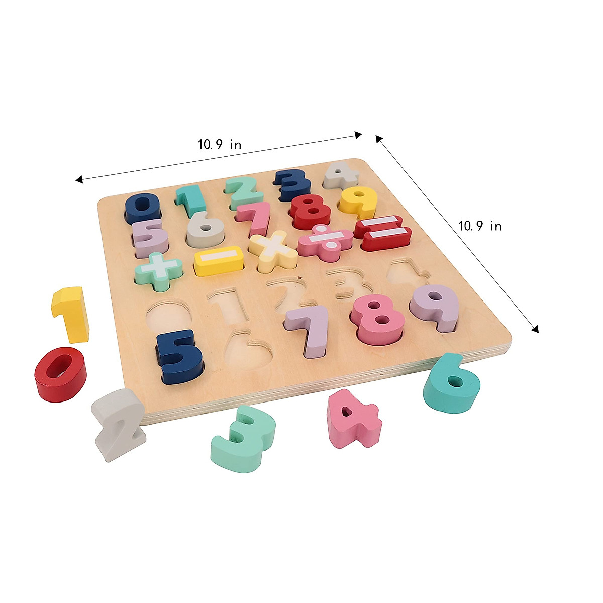 LEO & FRIENDS: Wooden Chunky Number Math Puzzle - 26pc, Colorful Play & Learn Toy, 0-9, Addition-Subtraction-Multiplication- Division, Kids Ages 3+