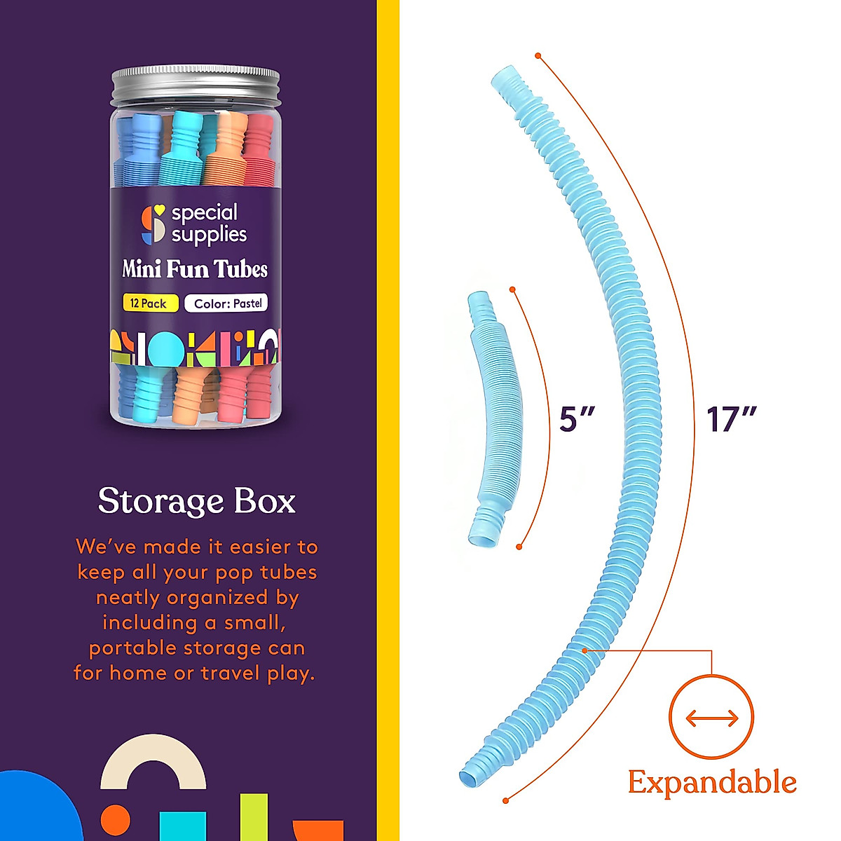 Special Supplies Fun Pull and Stretch Tubes for Kids - Pop, Bend, Build, and Connect Toy, Provide Tactile and Auditory Sensory Play, Colorful, Heavy-Duty Plastic (Pastel-12)