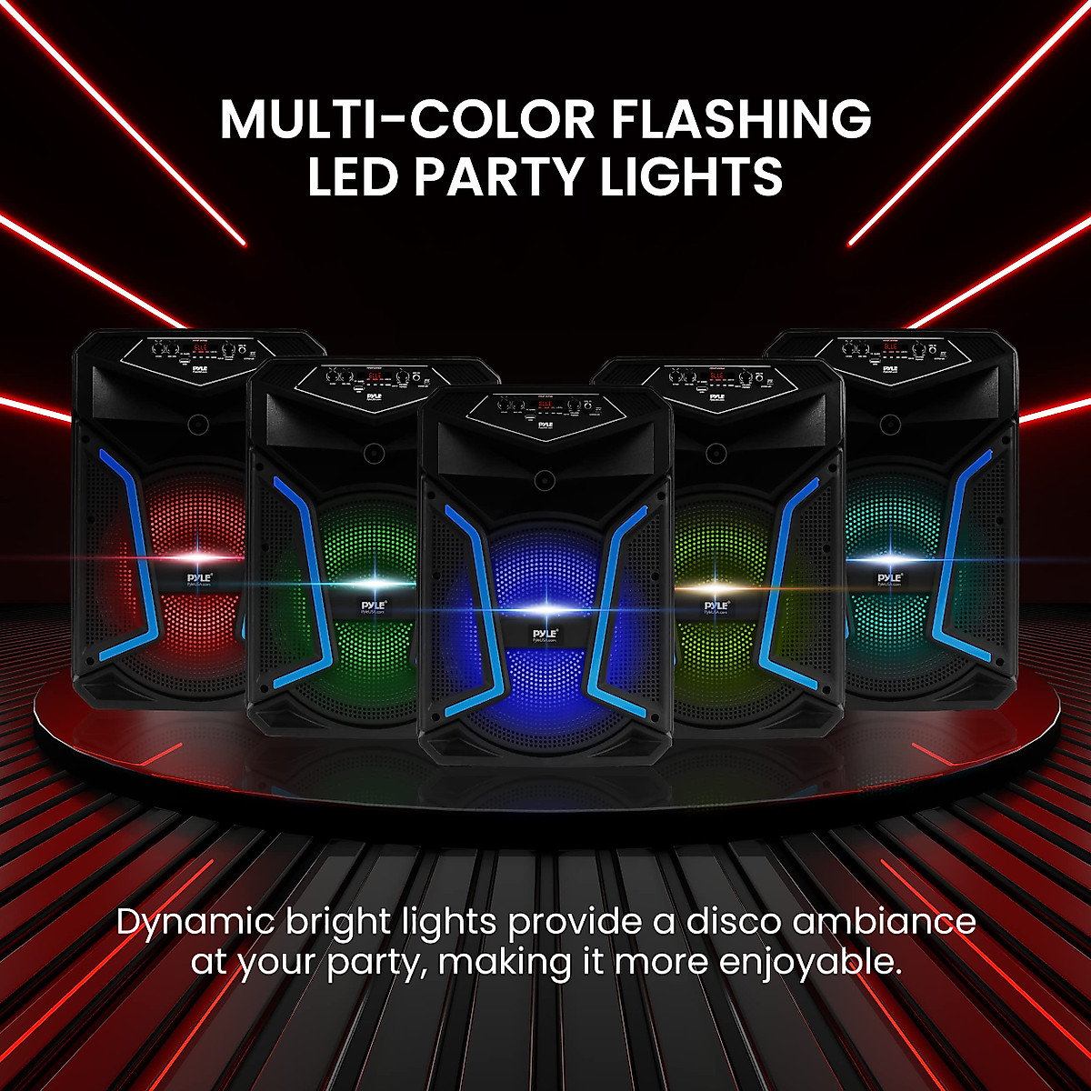 Pyle Portable Bluetooth PA Speaker System - 800W Outdoor Bluetooth Speaker Portable PA System w/ Microphone In, Party Lights, MP3/USB, FM Radio, Rolling Wheels - Mic, Remote - Pyle PPHP122SM,Black