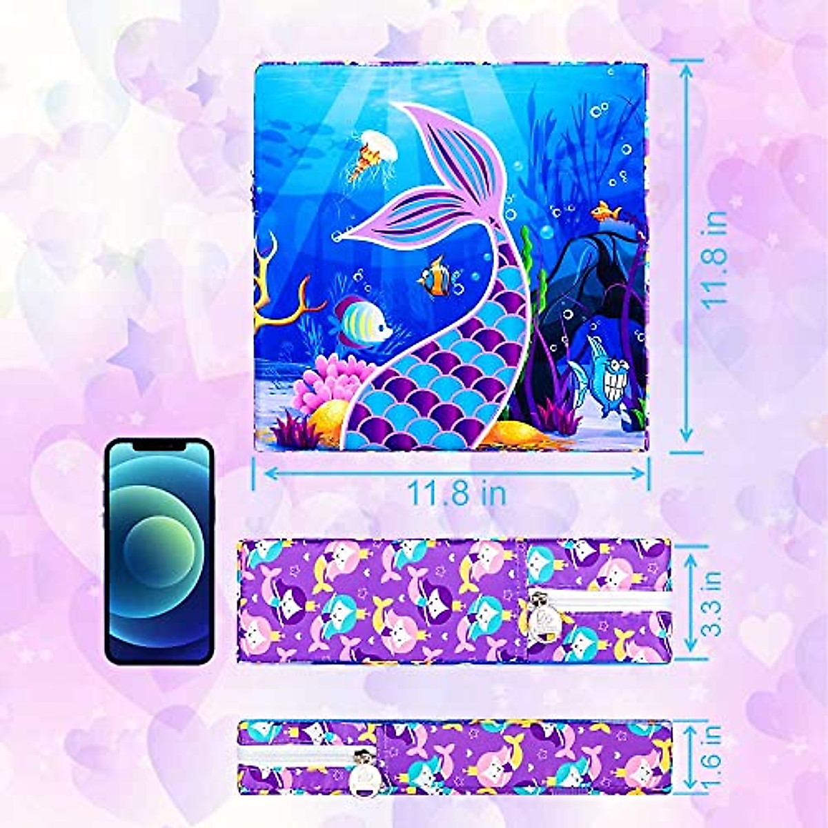 2PCS Toddler Booster Seat for Dining Table, Chair Increasing Cushion for Baby Kids, Washable Thick Chair Seat Pad Mat Strap, Portable Dismountable Adjustable Highchair Booster - Mermaid