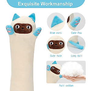 SEENEEY Long Cat Plush Kawaii Body Pillow, Cute Cat Stuffed Animals Soft Plushies,Cat Soft Plush Long Cat Pillow Doll Toy Gift for Girlfriend. (Luminous Fabric Siamese,35.4 in)