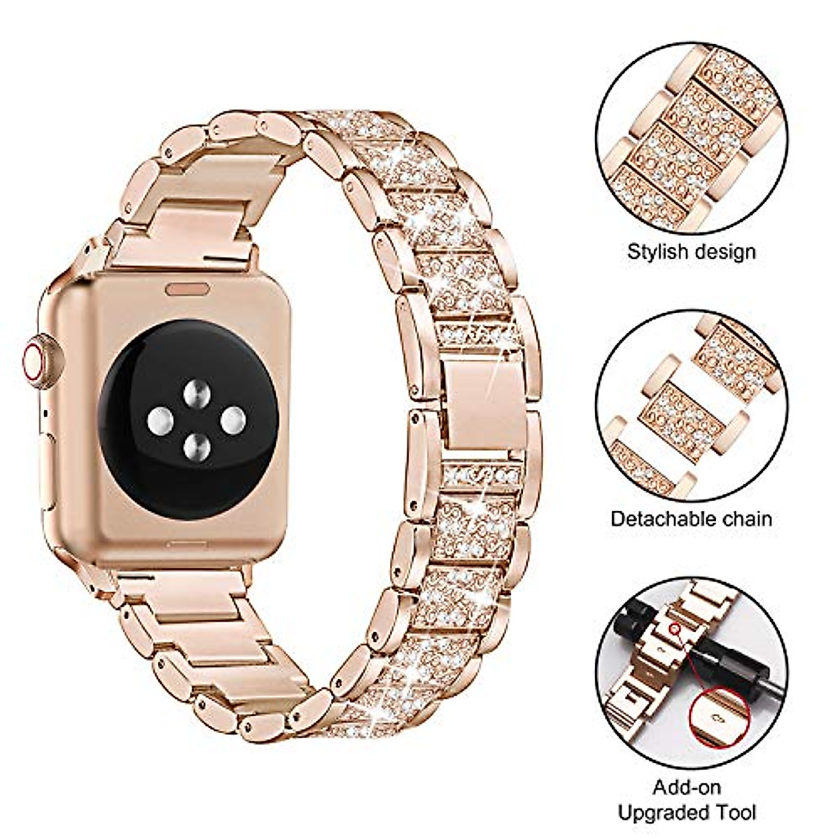 Mesime Compatible for Apple Watch Band with Screen Protector Case, Jewelry Replacement Band 45mm 44mm 42mm 41mm 40 mm 38mm 2 Pack Bling Protective Cover for iWatch Series 8/7/6/5/4/3/2/1/SE Women