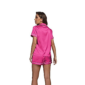 LYANER Women's Satin Pajamas Set Short Sleeve Button Shirt Silky Sleepwear with Shorts Set PJ Rose X-Small
