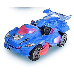 davidamy's gift Transforming Toy Dinosaur Cars, Dinosaur Car w/LED Light Sound, Aumatic Transformation Dinosaur Kids Toy (Blue)