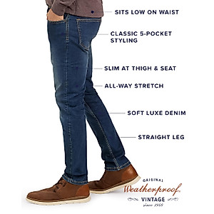 Weatherproof Vintage Men's Jeans | Super-Soft Denim Jeans | Stretch Jeans for Men | Blue & Black Jeans for Men | Slim Fit Jeans | Dark Blue Jeans for Men | Size 30W x 34L