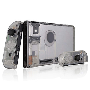 eXtremeRate DIY Replacement Shell Buttons for Nintendo Switch, Back Plate for Switch Console, Housing with Full Set Buttons for Joycon Handheld Controller - Transparent Clear [No Electronics Parts]