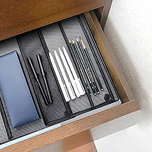 HANGYALI Expandable Cutlery Tray Mesh Flatware Metal Non-Slip 6 Compartments Kitchen Drawer Utensil Organizer (Black)
