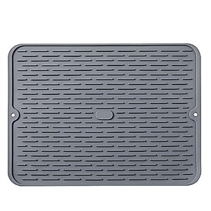 GZLT Dish Drying Mats for Kitchen Counter,Silicone Mat for Sink (12" x 16", Gray) (12x16-Gray)
