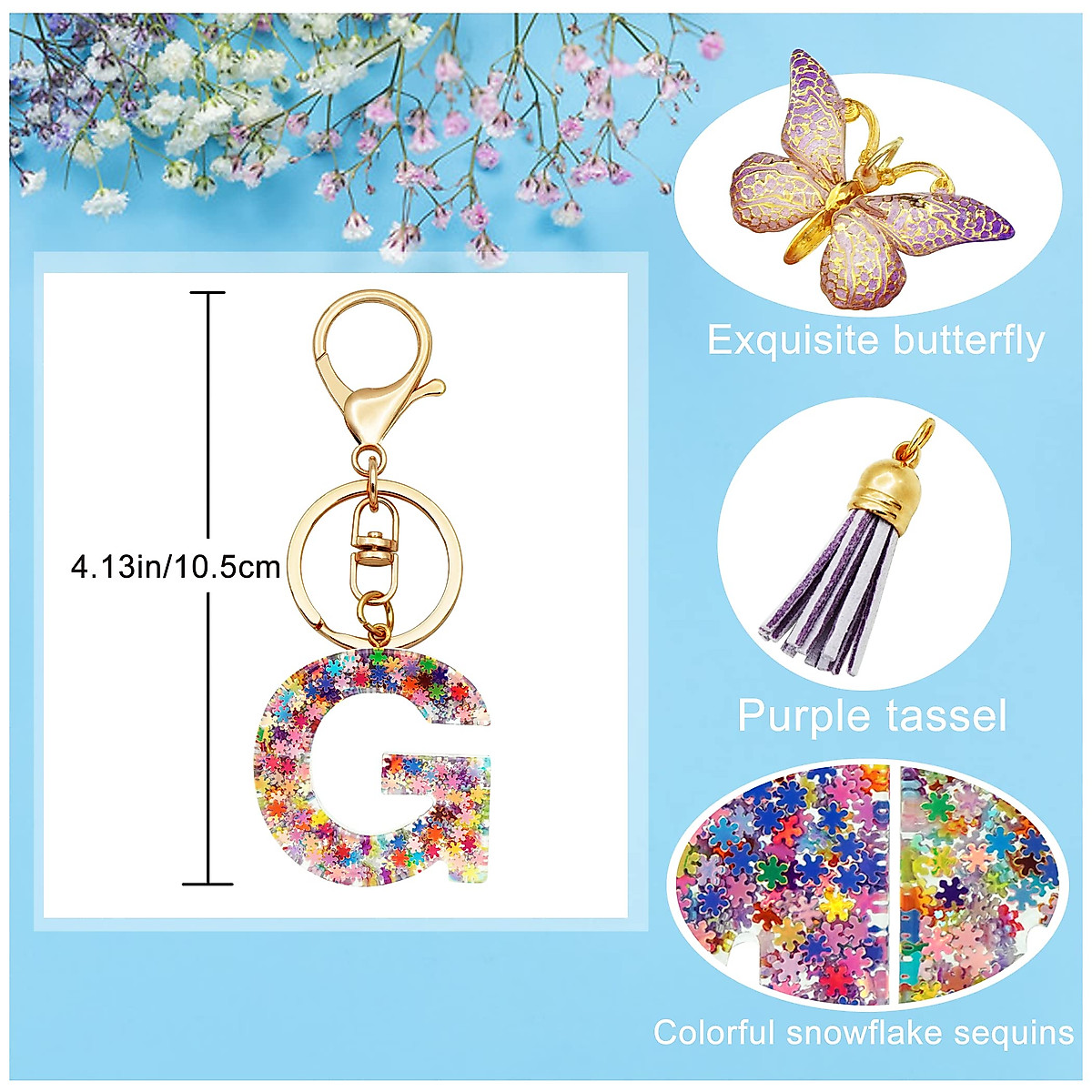 TTYY Initial Letter Keychain for Women Gift for Young Teenage Girl Gifts for Christmas to Mom Daughter Purple tassel (purple snow LetterG)
