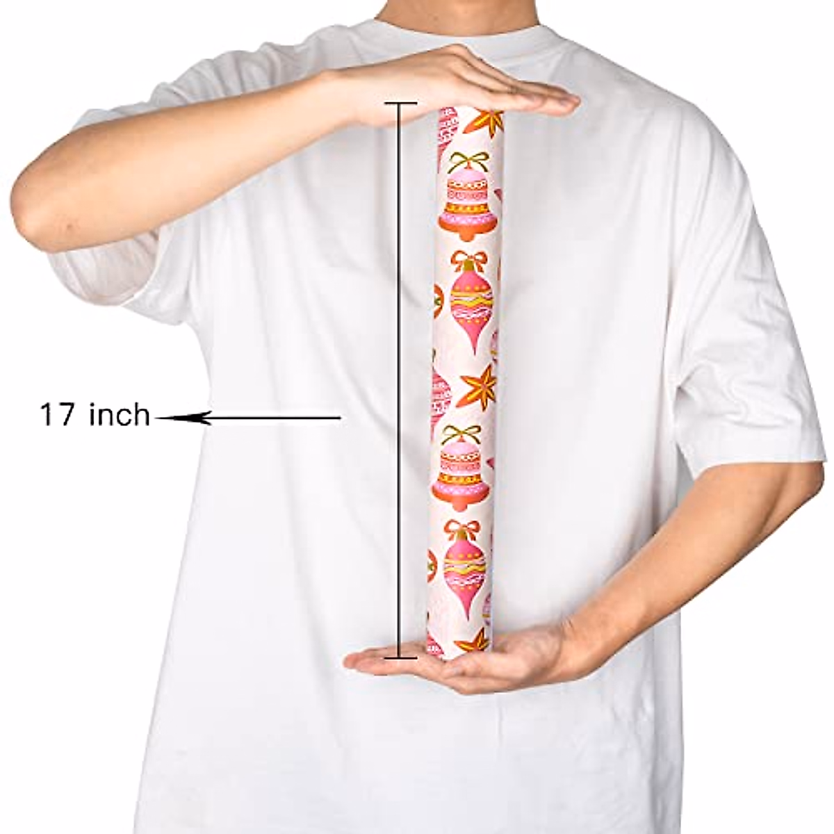 MAYPLUSS Christmas Reversible Wrapping Paper - Mini Roll - 17 Inch X 32.8 Feet- Pink Design (47.3 sq.ft.ttl)