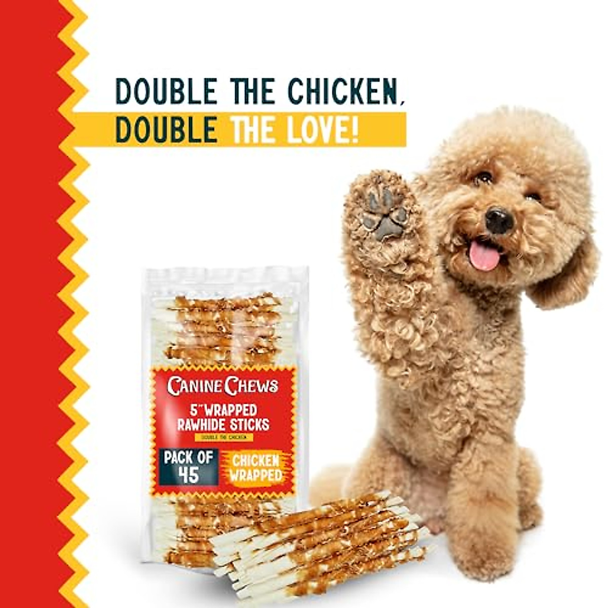 Canine Chews Double Wrapped Chicken Dog Treats - 100% USA Chicken - 45pk