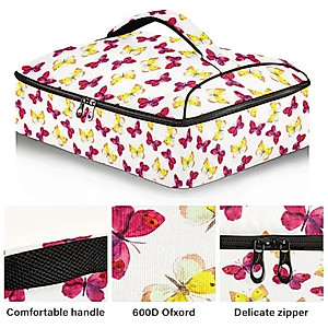 Kcldeci Insulated Thermal Food Carrier Insulated Casserole Carrier for Hot or Cold Food,Yellow Pretty Butterflies Insulated Tote Bag for Potluck Cookouts Parties Picnic,Lasagna Lugger