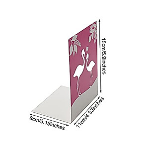 Enyuwlcm Metal Book End for Kids Cute Bookends with Nonskid Base 1 Pair Cartoon Pink Flamingo