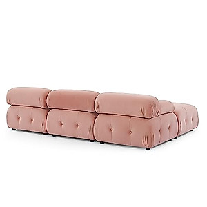 FANYE Pink Velvet Button Tufted L-Shaped Comfy Cute Sectional Sofa Couch DIY Combination w/3 Single Seats and Movable Ottoman, Modern Convertible Modular Sofa&Couch Cloud Deep Seater Sofá, 93"