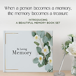 7 pcs Guest Book Set, Funeral Guest Book, Includes: Guestbook, 50 Memory Cards, Ball Pen+Pen Stand, Table Sign, Card Box, Mailer Box, Celebration of Life Guest Book, Registry Book, Memory Book