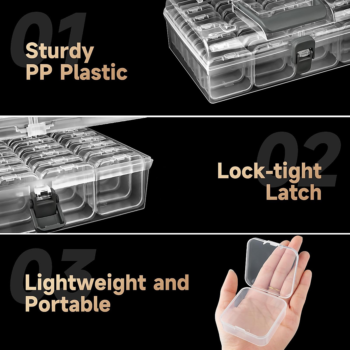 Mauproy Small Bead Organizers with Handle, 24 Pcs Plastic Storage Cases, Mini Clear Craft Containers with Hinged Lid and Label Small Parts Storage Boxes for DIY Art Craft Accessories