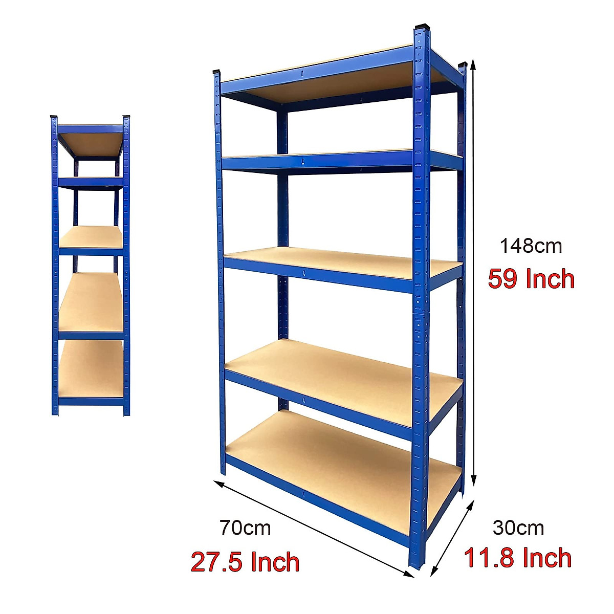 Bowoshen Storage Shelves 5-Tier 59in Height Garage Shelving Unit Rack Metal Shelf Heavy Duty 386lb Load per Tier, Adjustable Utility Shelves for Garage, Warehouse, Living Room, Office (59" Blue)