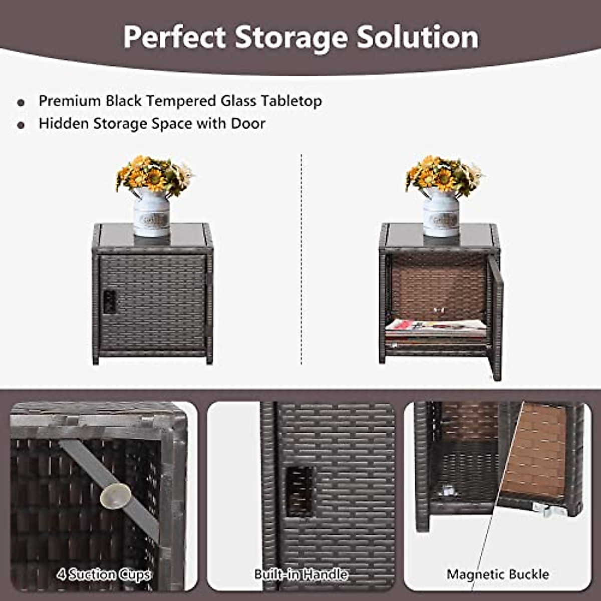 Tangkula 5 Pieces Wicker Patio Furniture Set, Patiojoy Conversation Chair and Ottoman Set with Single-Door Storage Coffee Table and Cushions, Outdoor Lounge Chair Chat Set, Space-Saving (Grey)