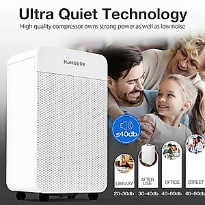 HUMSURE 4500 Sq. Ft 70 Pints Dehumidifier for Basement and Home, Bathroom, Bedroom, Equipped With Drainage Hose, Automatic Defrosting, 24-Hour Timer Function