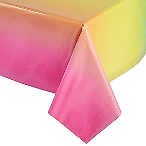 Sparkle and Bash 3 Pack Plastic Ombre Rainbow Tablecloth, Pastel Table Covers for Birthday Party Decorations (54x108 in)