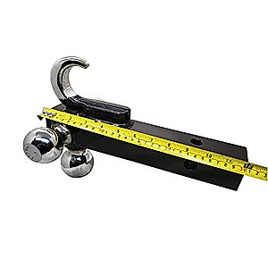 Heavy Duty Tri-Ball Hitch Mount with Hook Triple Ball Mount with Hook Solid Shank Solid Shaft 2x2 Inch Tube Trailer Hitch Receiver Triple Ball Trailer Hitch Extension Hook