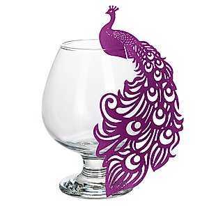 Wine Glass Card Laser Cut Paper Card 50 Pcs Place Card Name Card Hollow Out Peacock Design Wine Cup Decoration Wall Decals Sticker for Wedding Party Favor Banquets Table Centerpieces Decor Type 3