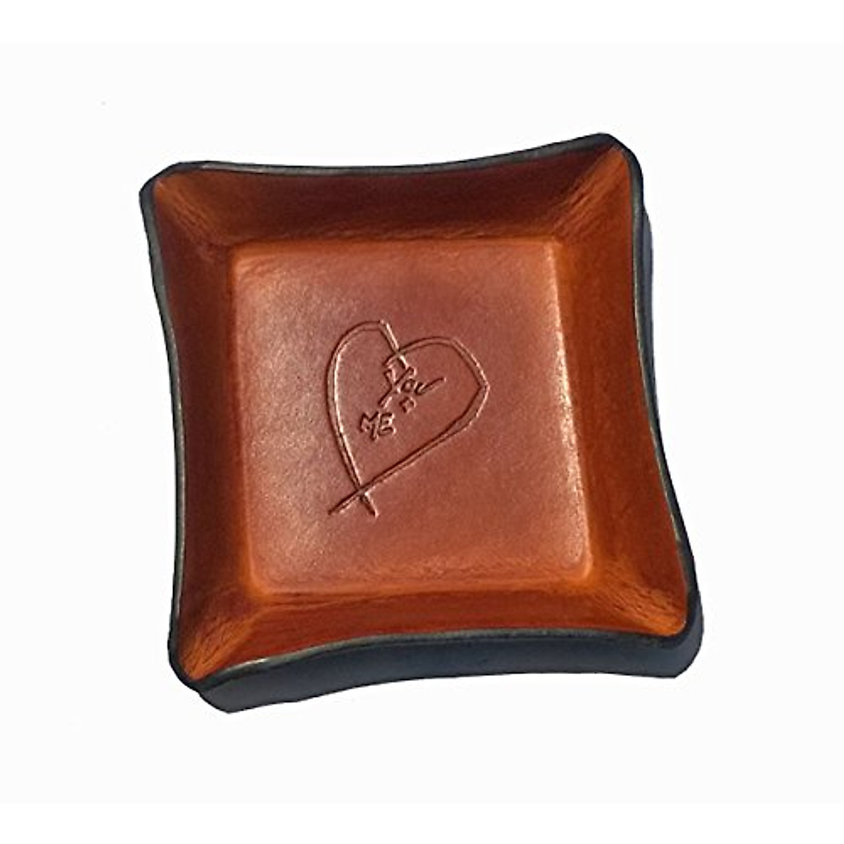 3rd Anniversary Leather Tray. Distressed Leather Valet with Heart.