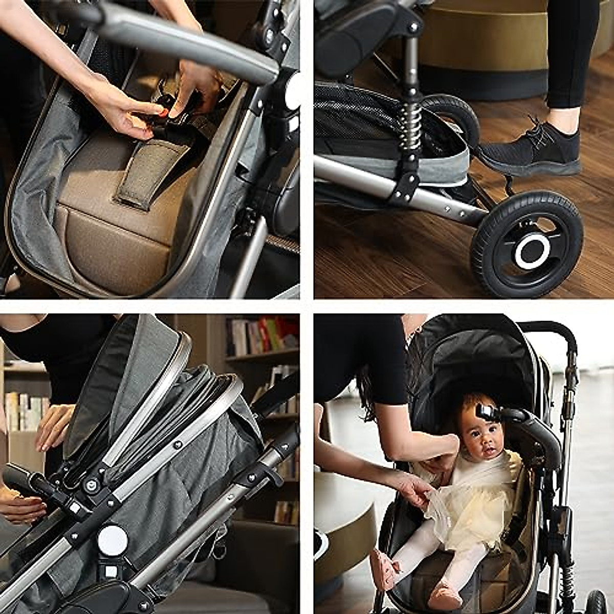CoolShare Baby Stroller for Toddler, Foldable Aluminum Alloy Pushchair with Adjustable Backrest, 2 in 1 High Landscape Convertible Reversible Bassinet Pram for Infant & Toddler,3D Suspension