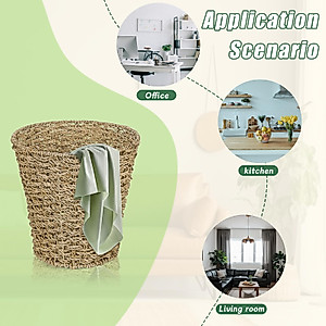 Hushee 4 Pcs Seagrass Wicker Waste Basket Woven Rattan Trash Can Boho Waste Paper Trash Bin Garbage Cans for Bedroom Kitchen Bathroom Offices Home, Brown