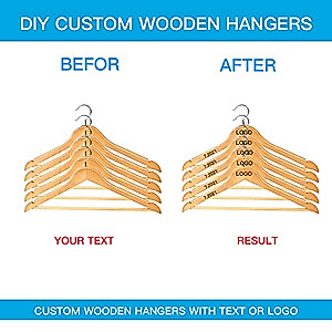 Wooden Coat Hangers, 5 Pieces of Personalized Engraved High-End Wooden Suit Hangers with Non-Slip Trouser Bars, 360° Rotating Hooks and Precise Cut Notches for Jackets, Pants, Dress Hangers (1)