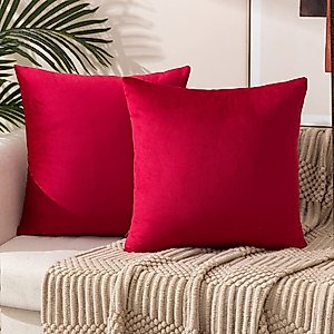 ETASOP Velvet Pillow Covers with Inserts Included 18x18, Pack of 2 Soft Solid Decorative Throw Pillows for Sofa Bedroom Car (Red)