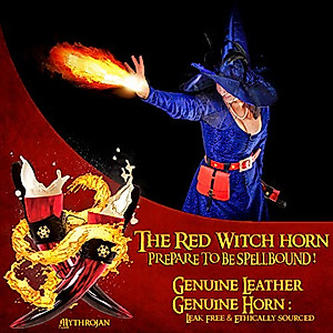 Mythrojan THE RED WITCH Viking Drinking Horn with Black Leather holder Authentic Medieval Inspired Viking Wine/Mead Mug – Polished Finish