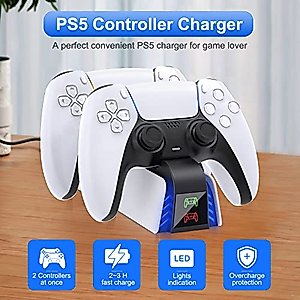 PS5 Controller Charging Station, PS5 Controller Charger for DualSense, PS5 Charging Dock Stand Holder with Fast Charging Cord, Remote Charger Docking Station for Playstation 5 Controllers
