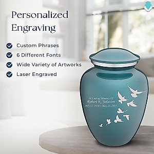 Geturns Embrace Adult Personalized Doves Cremation Urns for Human Ashes I Large Teal Funeral Urn for Men and Women I 200 lbs