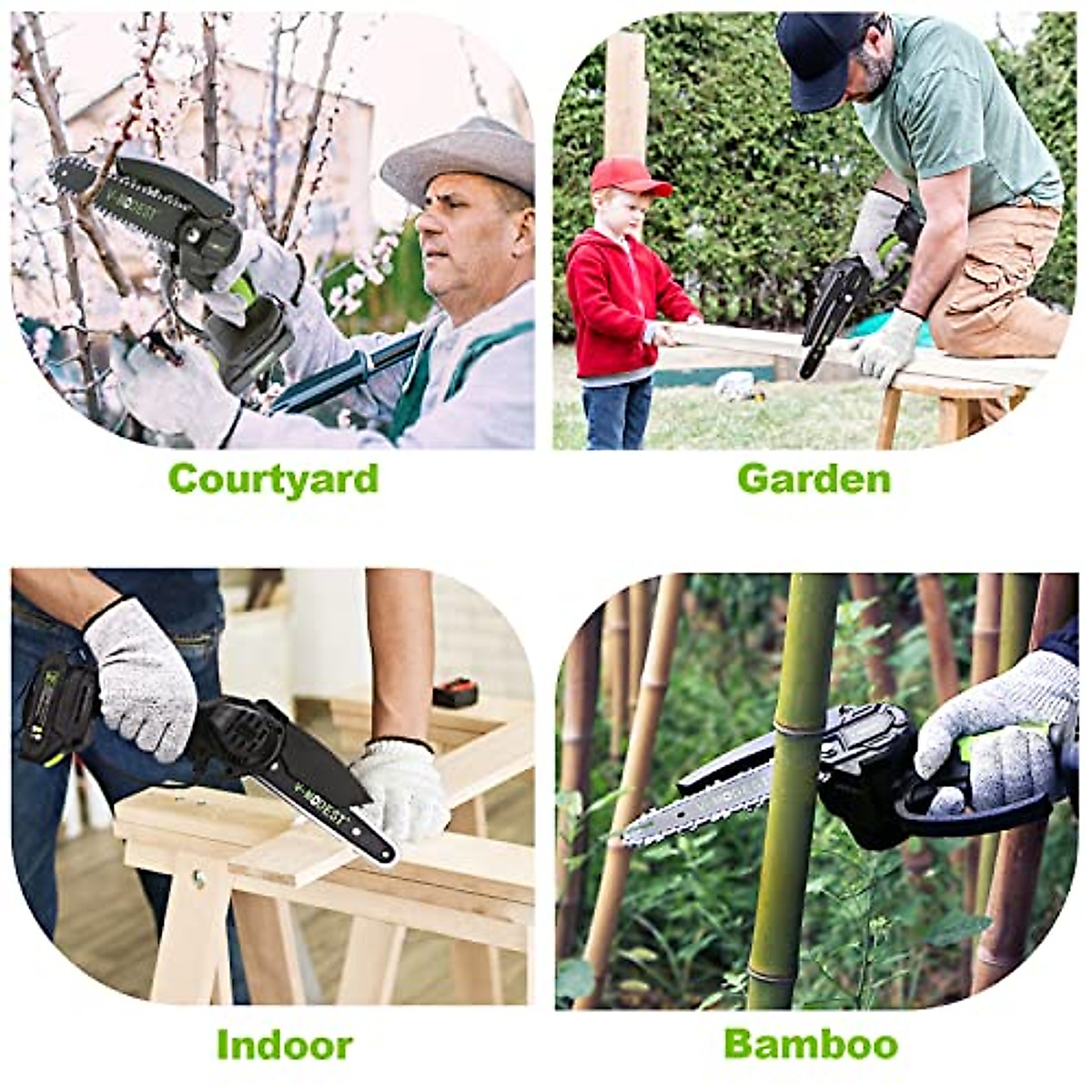 6 inch Mini Chainsaw Cordless, V-MODEST Upgraded Portable Handheld Electric Chain Saw Powered by 2 * 24V Rechargeable Battery, Small Chainsaw with Security Lock for Tree Branches Wood Cutting