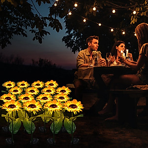 GRUTTI 2-Pack 20 LED Outdoor Solar Sunflower Lights, IP65 Waterproof Decorative Lights Solar Powered Garden Lights for Garden Patio Porc Backyard Pathway