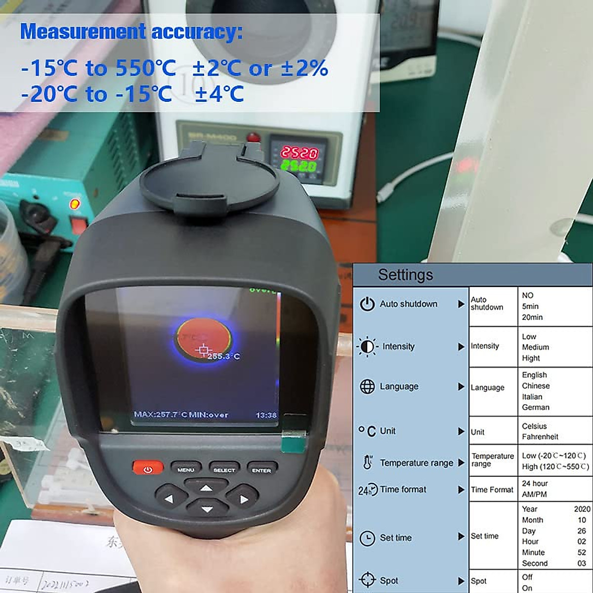 256X192 Higher IR Resolution HT-18+ Handheld Thermal Camera from HTI - Newest Update, IR Resolution Improved to 256x192 with 25 HZ, 300,000 Pixels, Easy to Read 3.2" Color Display, Includes Battery