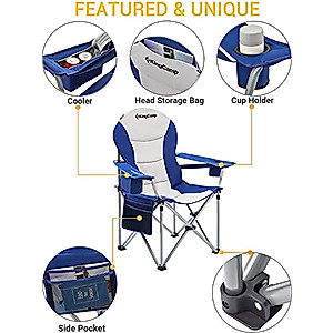 KingCamp 4PCS Adjustable Lumbar Support Camping Chairs with Cooler, Folding Camping Chair for Adults with Adjustable Armrest