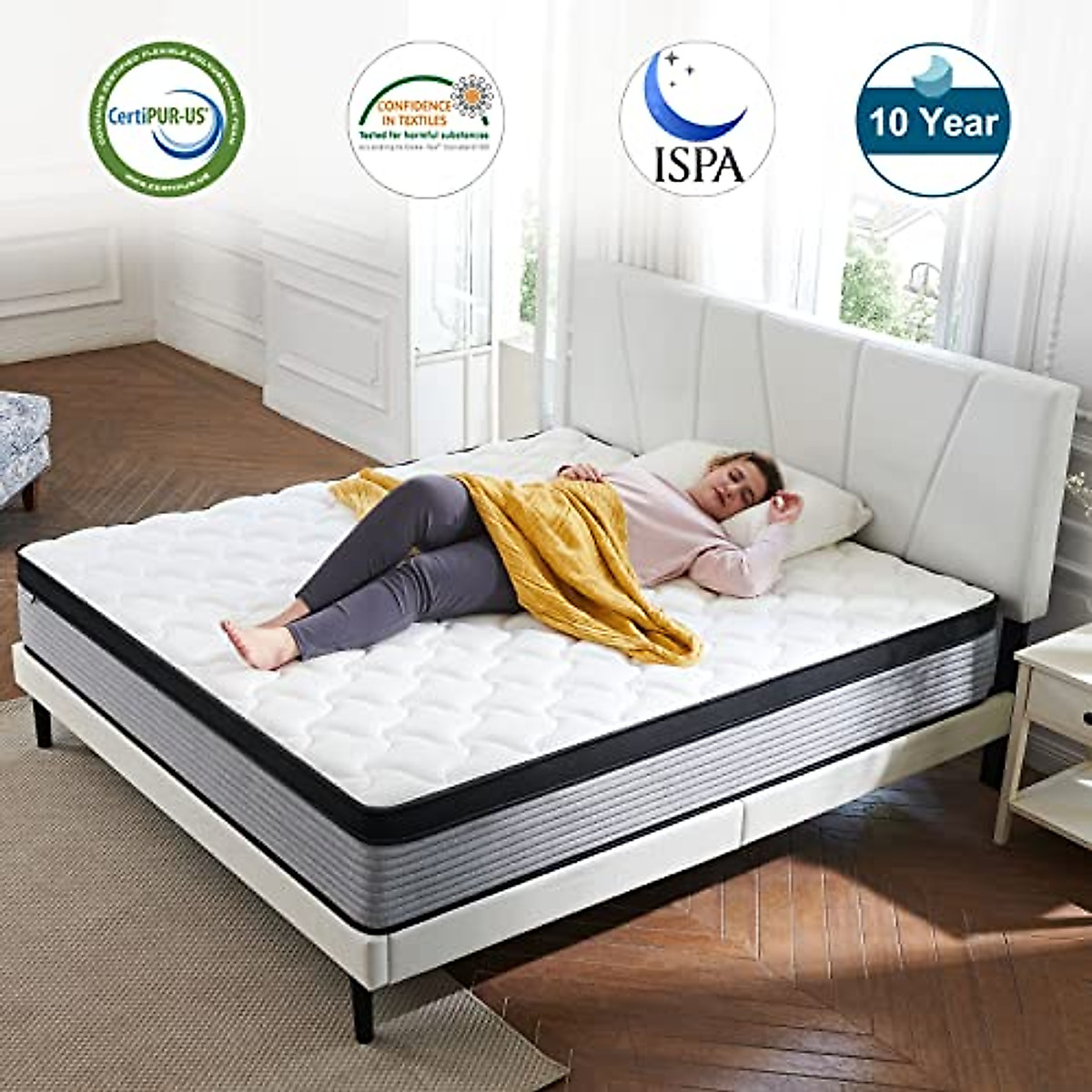S SECRETLAND King Size Mattress, 10 Inch Hybrid Memory Foam Mattress and Individual Pocket Springs,King Bed in a Box with Pressure Relief and Cooler Cover,Medium Softer King Size