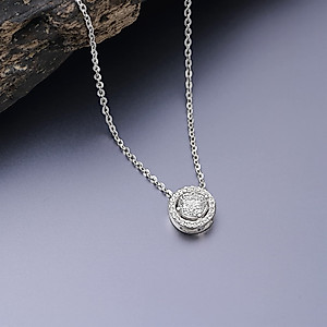 ELEGANZIA Cubic Zirconia Necklace for Women Silver, Round Cut Solitaire Necklace Adjustable 18" - 20" Polo Chain, Halo CZ Necklace Wedding Necklaces for Brides