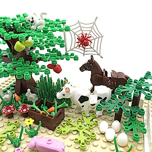 Farm Animals Building Blocks Toys Garden Park Trees and Flowers Classic Botanical Accessories Bricks for Boys Girls Kids Age 6+ Gifts（Include 1 Pcs 10" x 10" Base Plate