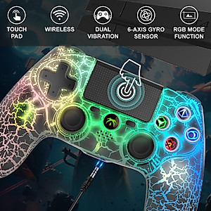 Wireless Controller for PS4, Wireless Remote Gamepad with Unique Cracked Design/Dual Vibration/6-Axis Motion Sensor/Audio Function, Game Controller Widely Compatible with PS4/PC/iOS(Black)