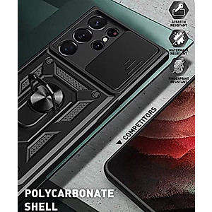 CCSmall Case for Samsung Galaxy S23 Ultra (Not S23) with Slide Camera Cover, Military Grade Drop Protective Phone Cover Case with Ring Kickstand for Samsung Galaxy S23 Ultra 5G SJ Green