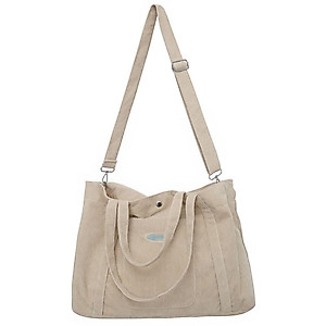 MadGrandeur Corduroy Tote Bag for Women Cute Tote Bags for School Crossbody Tote Bag Aesthetic Large Purse (Khaki)
