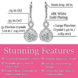 Cate & Chloe Alessandra 18k White Gold Dangle Earrings | Round Cut Cubic Zirconia Earrings, Women's Drop & Dangle Earrings, Infinity Halo Silver Earring Set, Hypoallergenic Earrings Fashion Jewelry